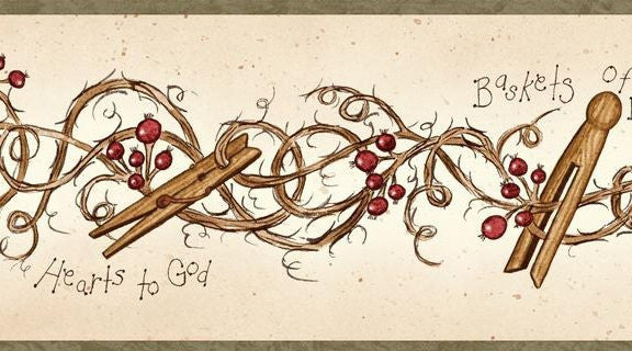 Chesapeake Clothespins & Rose hips Wallpaper Border - FAM65042B ...